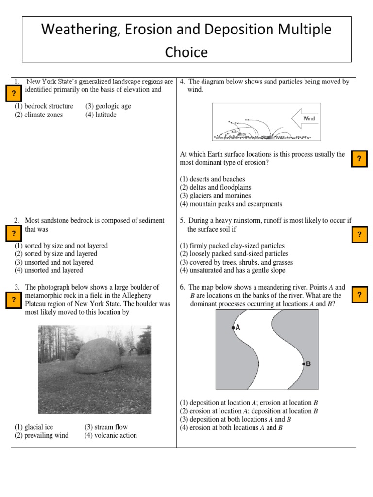 Weathering Erosion and Deposition Multiple Choice | PDF | Erosion ...