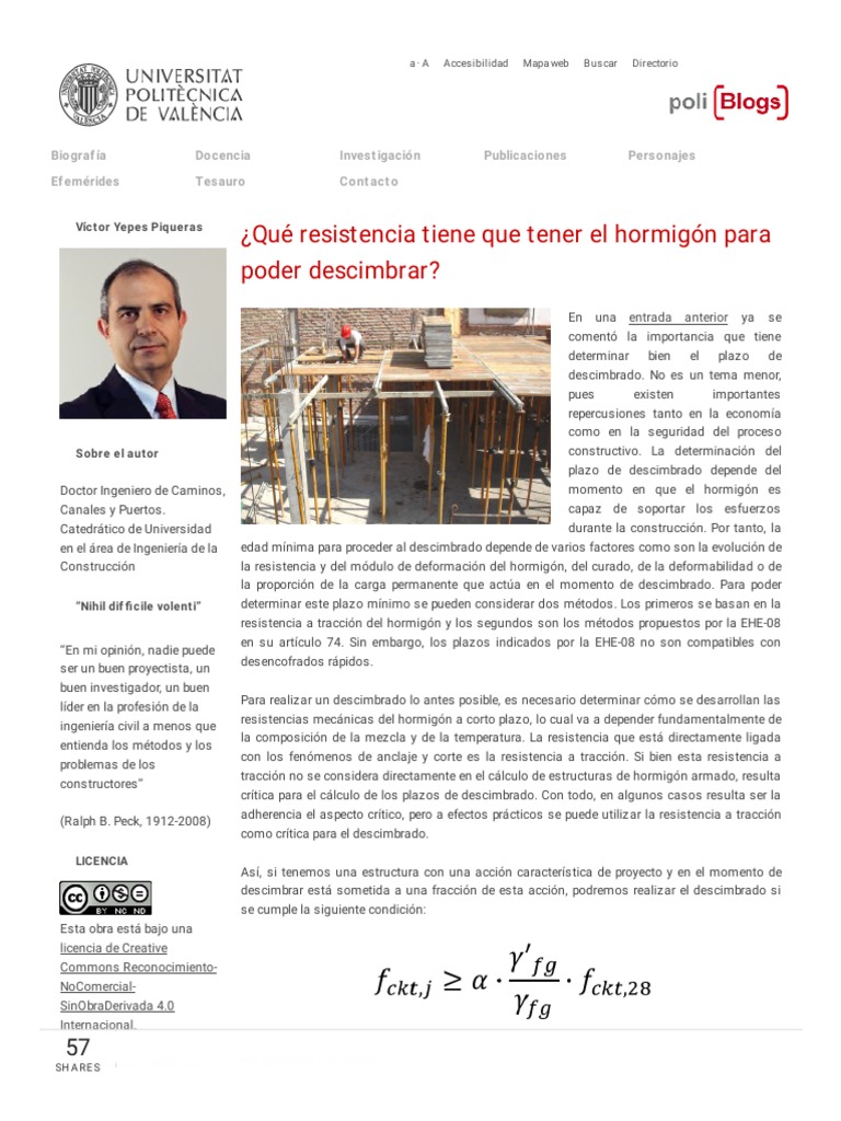 ¿Qué Resistencia Tiene Que Tener El Hormigón para Poder Descimbrar - El Blog de Víctor Yepes ...