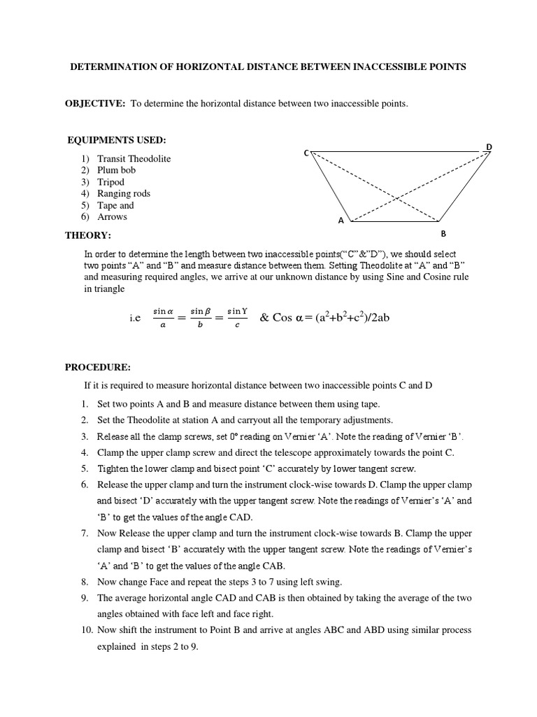 Determination of Horizontal Distance Between Two Inaccessible Points Manual | PDF ...