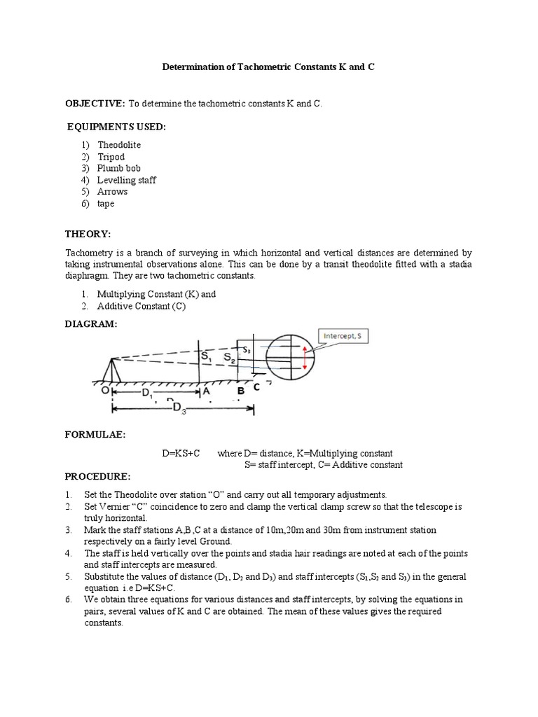 Determining Tachometric Constants K and C | PDF | Teaching Methods ...