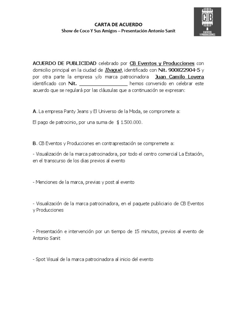 Carta de Acuerdo Comercial | PDF