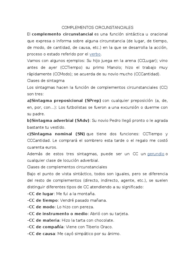 Complementos Circunstancial | PDF | Asunto (gramática) | Predicado ...