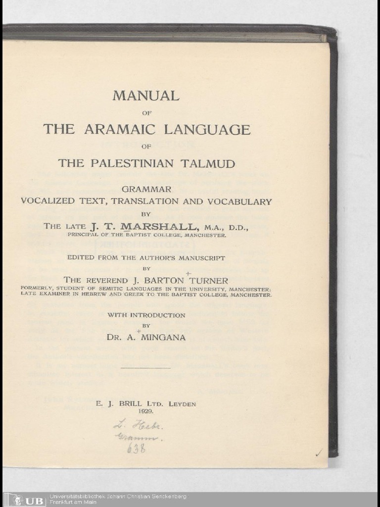Manual of The Aramaic Language of The Palestinian Talmud | PDF