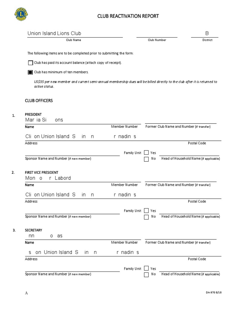 Lions Club Reactivation Report Form | PDF | Business