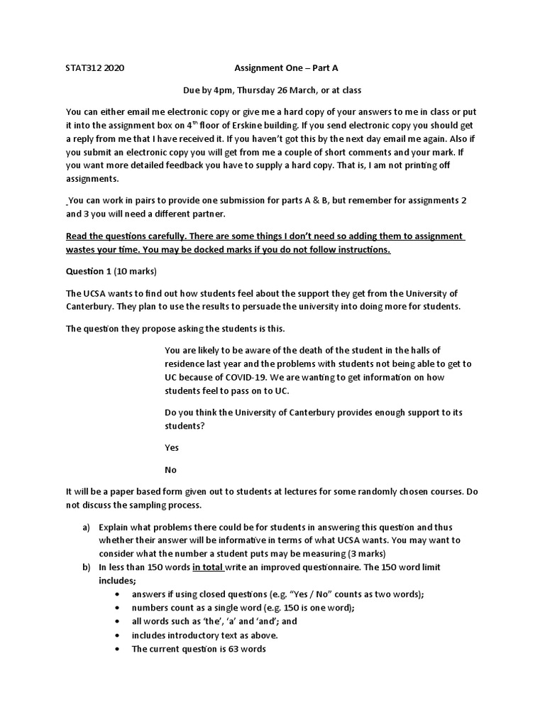 STAT455 Assignment 1 - Part A | PDF | Question | Communication