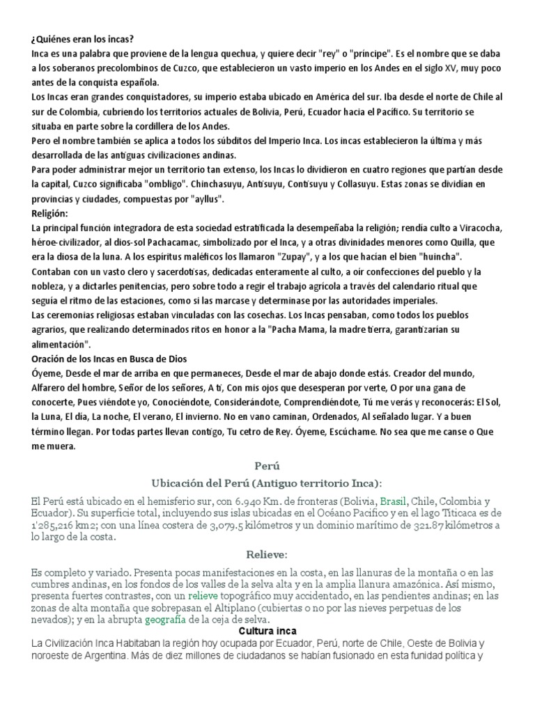 Quiénes Eran Los Incas | PDF | Imperio Inca | Andes