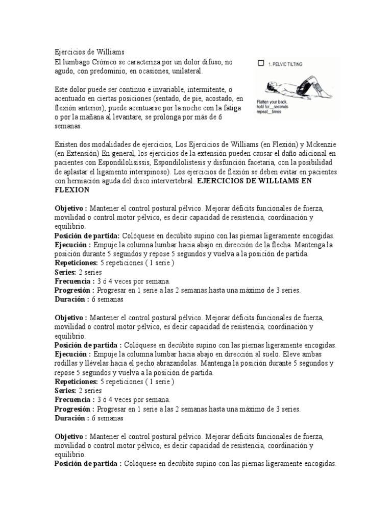 Ejercicios de Williams | PDF | Dolor lumbar | Sistema musculoesquelético