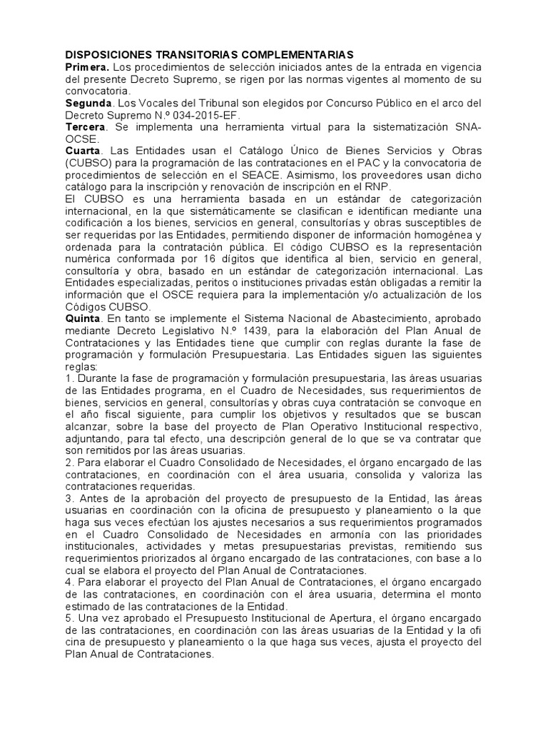 DISPOSICIÓNES COMPLEMENTARIAS TRANSITORIAS | PDF | Contralor | Presupuesto