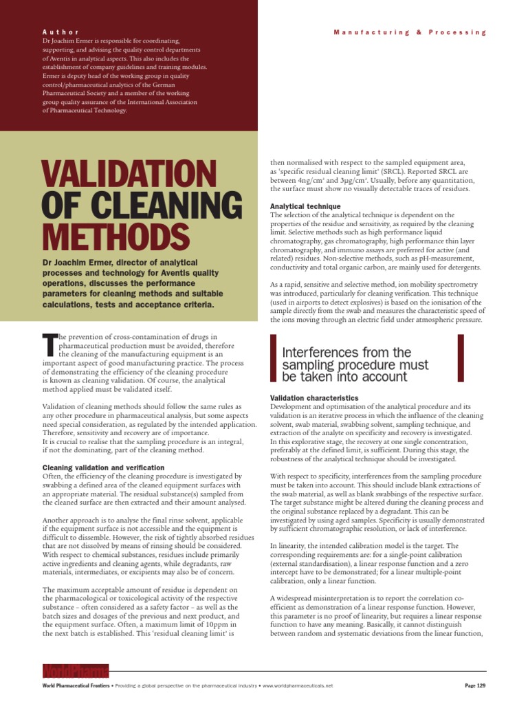 Cleaning Validation in Pharma Production | PDF | Verification And ...