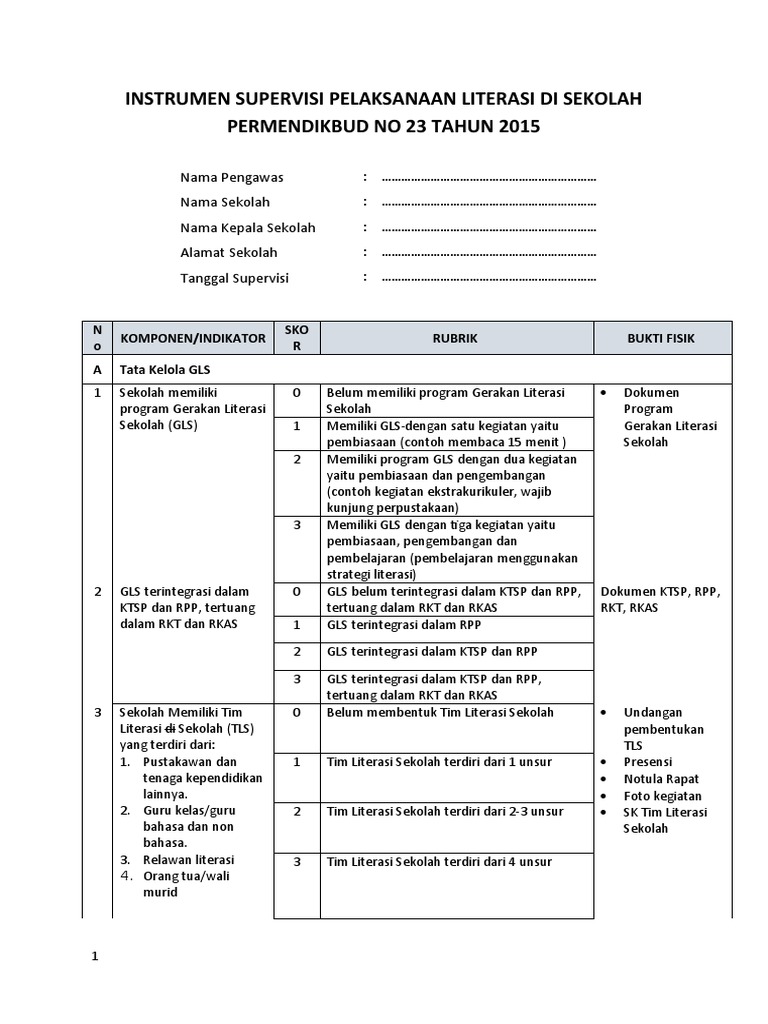 RUBRIK INSTRUMEN MONEV LITERASI (Ok) .. | PDF | Karier & Perkembangan
