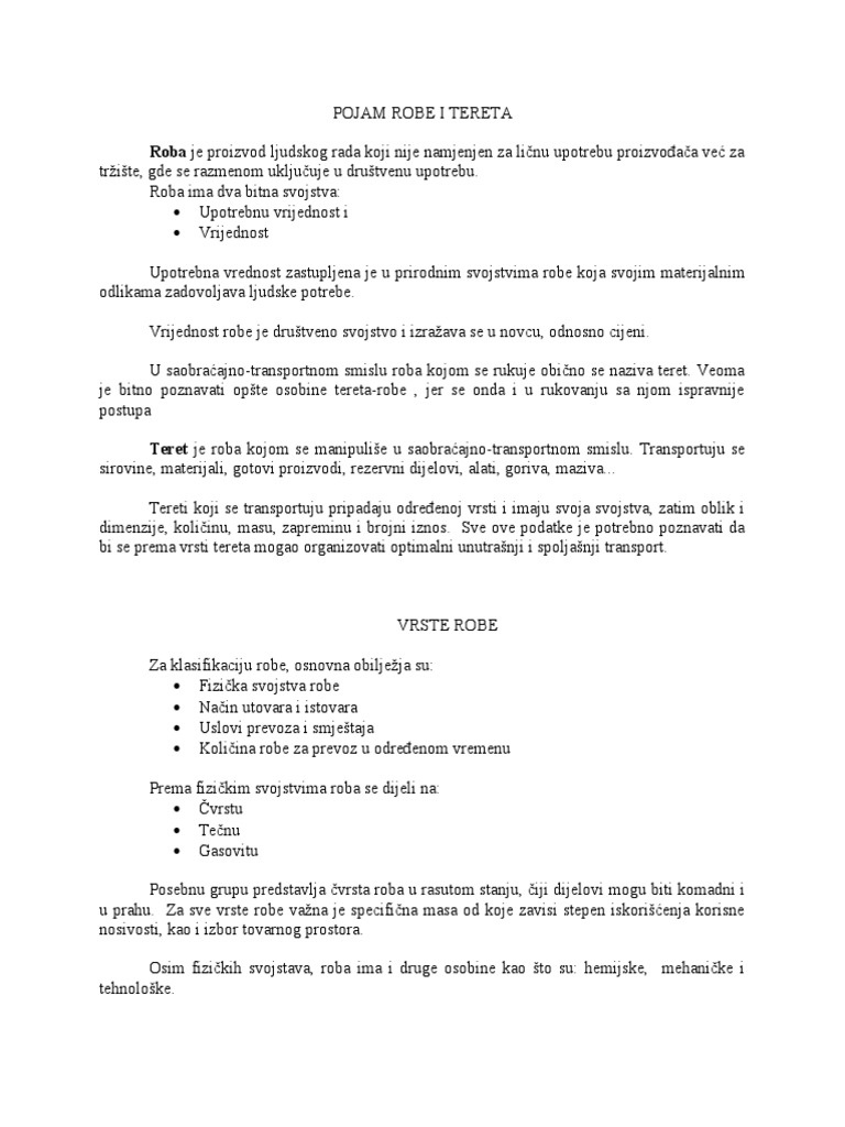 Pojam Robe I Tereta | PDF