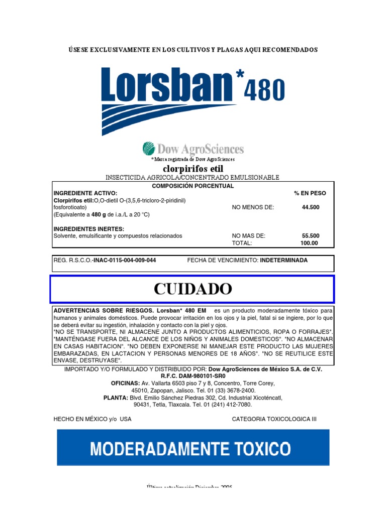 Instrucciones de uso y recomendaciones del insecticida Lorsban 480 EM ...