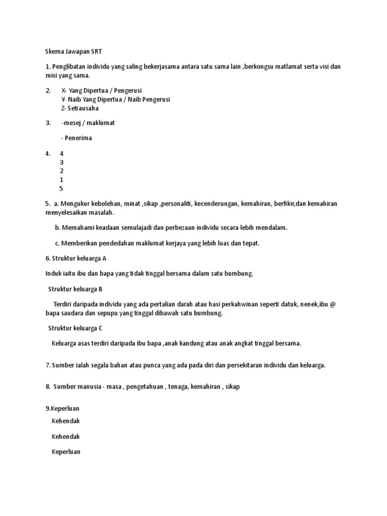 Skema Jawapan SRT | PDF