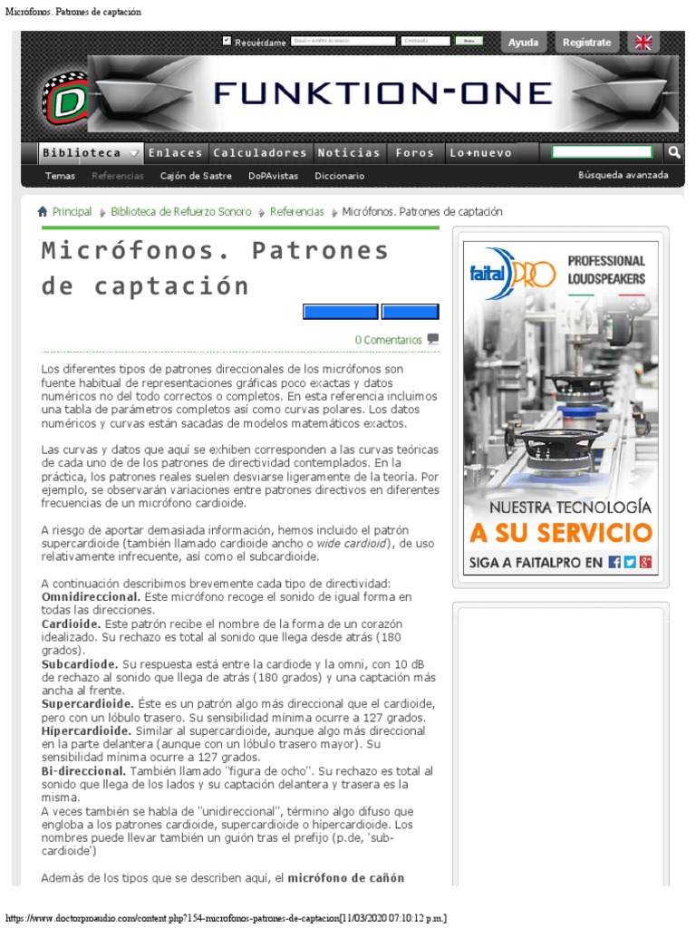 Micrófonos Patrones de Captación | PDF | Micrófono | Decibel
