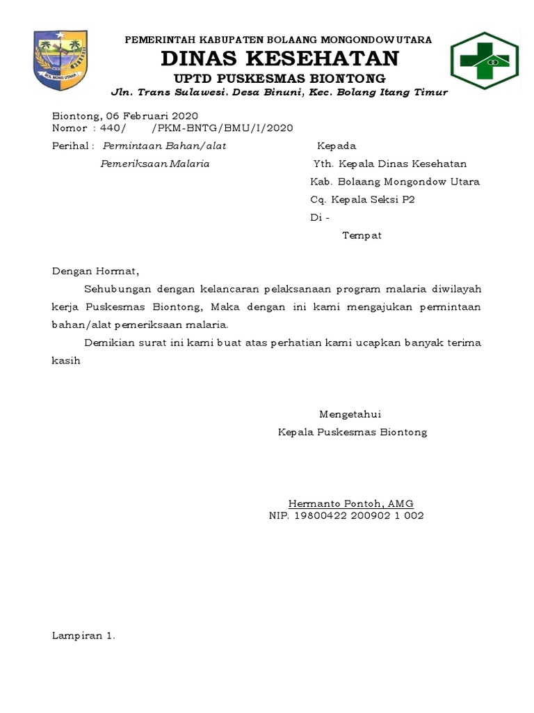 Surat Permintaan Obat Malaria | PDF