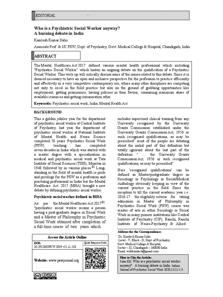 Psychiatric Social Worker Debate in India | PDF | Academic Degree ...