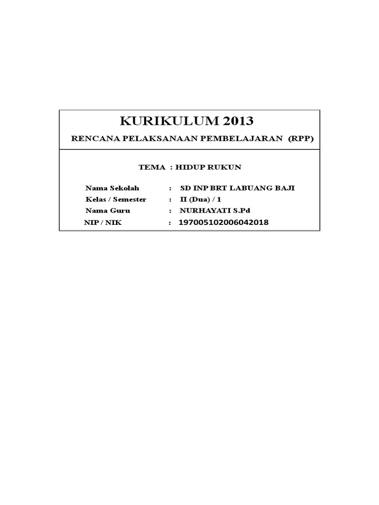 RPP SD KELAS 2 TEMA 1 - Hidup Rukun | PDF