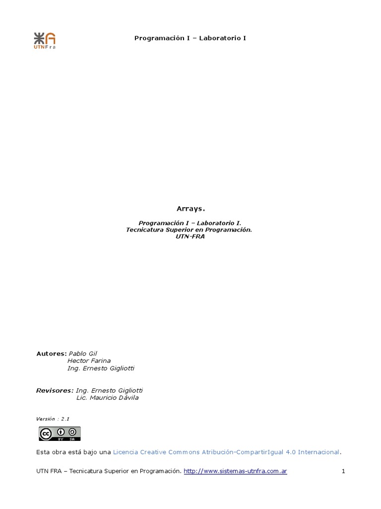 ArraysV2.1 UTN TECNICATURA PROGRAMACION | PDF | Estructura de datos de matriz | Algoritmos y ...