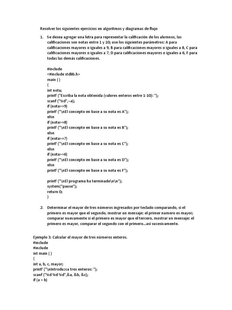 Resolver Los Siguientes Ejercicios en Algoritmos y Diagramas de Flujo ...
