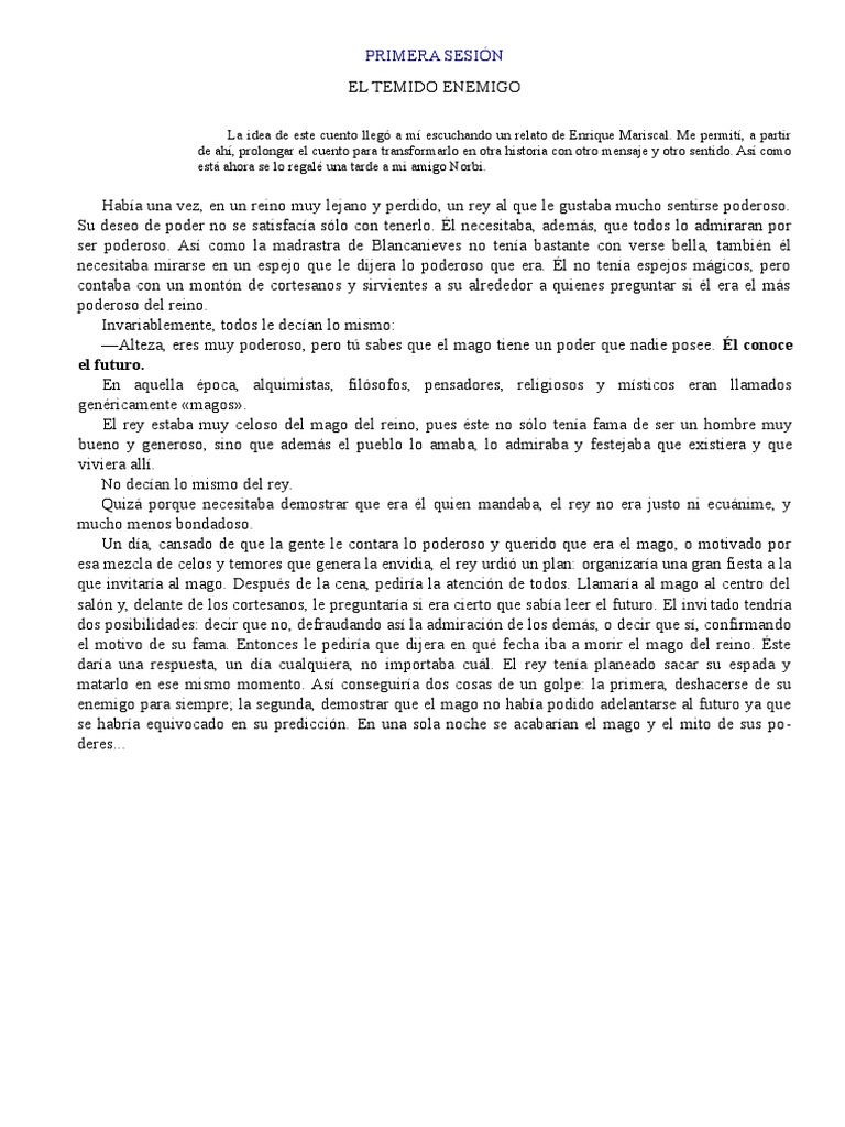 El Temido Enemigo - Cuento de Bucay | PDF | Adverbio | Relaciones ... El Temido Enemigo - Cuento de Bucay | PDF | Adverbio | Relaciones ...