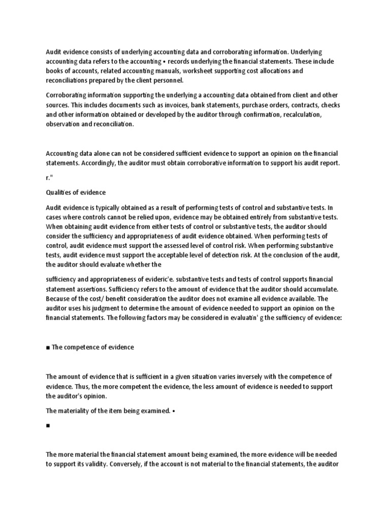 Audit Evidence Consists of Underlying Accounting Data and Corroborating ...