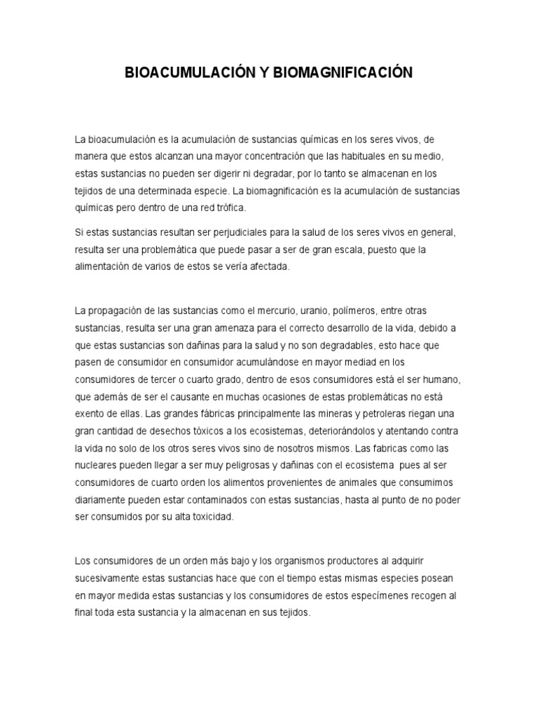 Bioacumulación y Biomagnificación | PDF | Cuestiones ambientales ...
