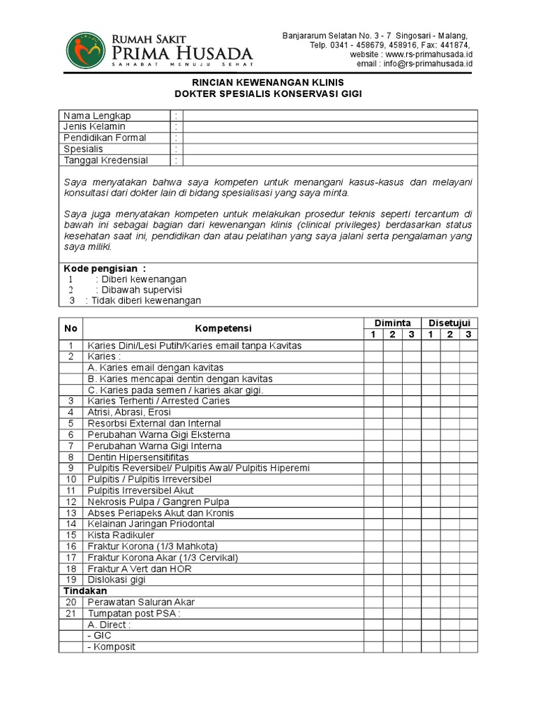 RKK Spesialis Konservasi Gigi | PDF