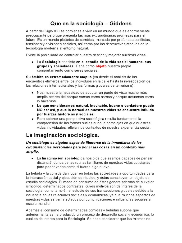 Que Es La Sociologia Giddens | PDF | Sociología | Max Weber