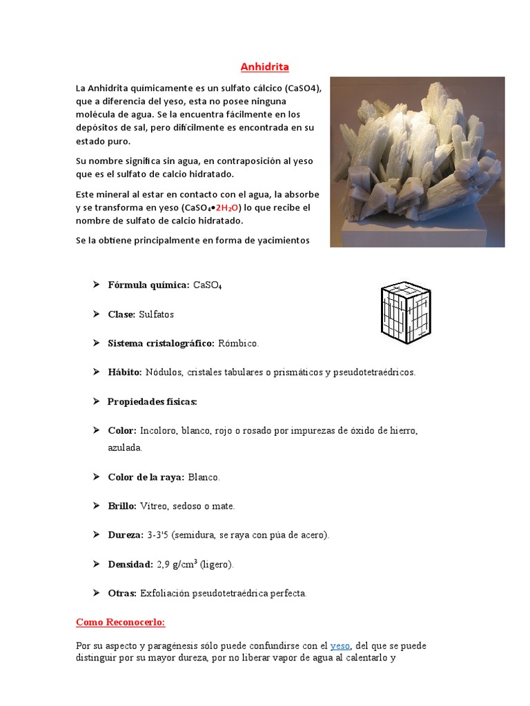 Propiedades y Usos de la Anhidrita | PDF | Yeso | Yeso