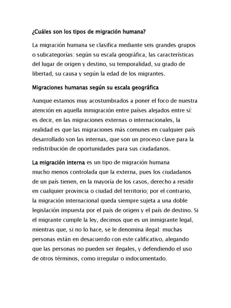 Cuáles Son Los Tipos de Migración Humana | PDF | Migración humana ...