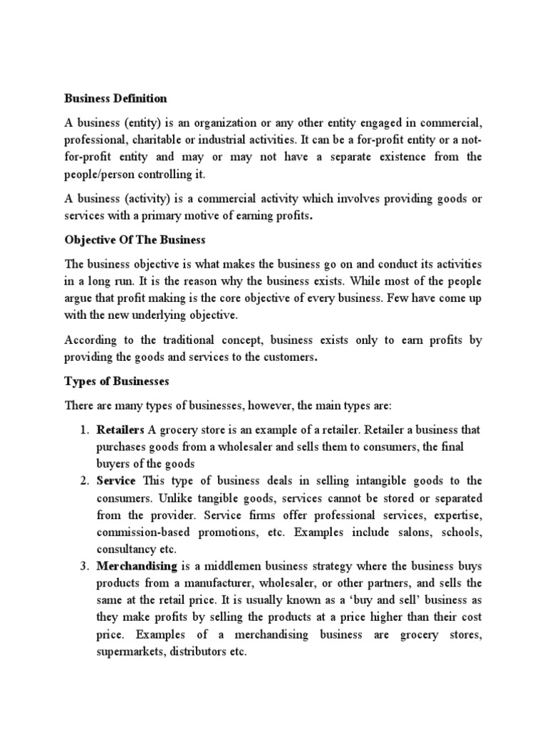 Business Definition | PDF | Retail | Goods