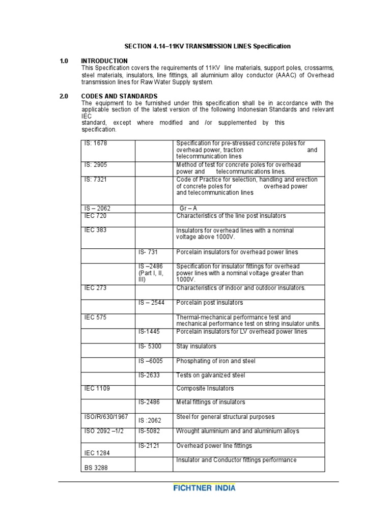 11KV Transmission Line Specifications | PDF | Insulator (Electricity ...