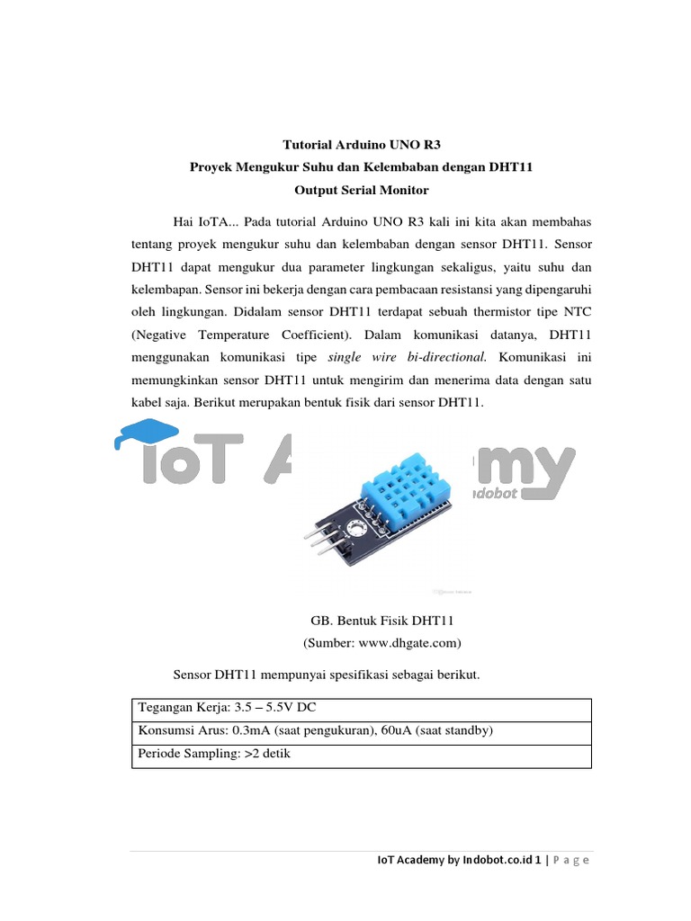 Tutorial Arduino UNO R3 Proyek Mengukur Suhu & Kelembaban Dengan DHT11 Output Serial Monitor | PDF