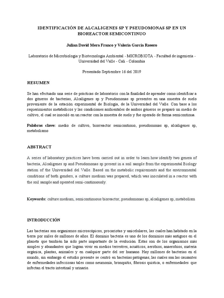 Identificacion de Alcaligenes SP y Pseudomonas SP en Un Bioreactor ...