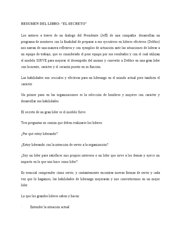 RESUMEN DEL LIBRO El Secreto | PDF | Liderazgo | Aprendizaje
