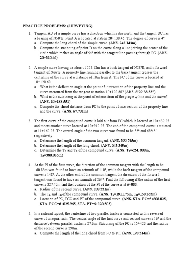 Practice Problems Surveying | PDF | Tangent | Angle
