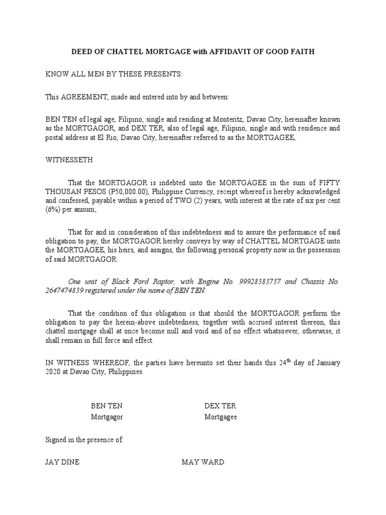 Chattel Mortgage | PDF | Mortgage Law | Personal Finance