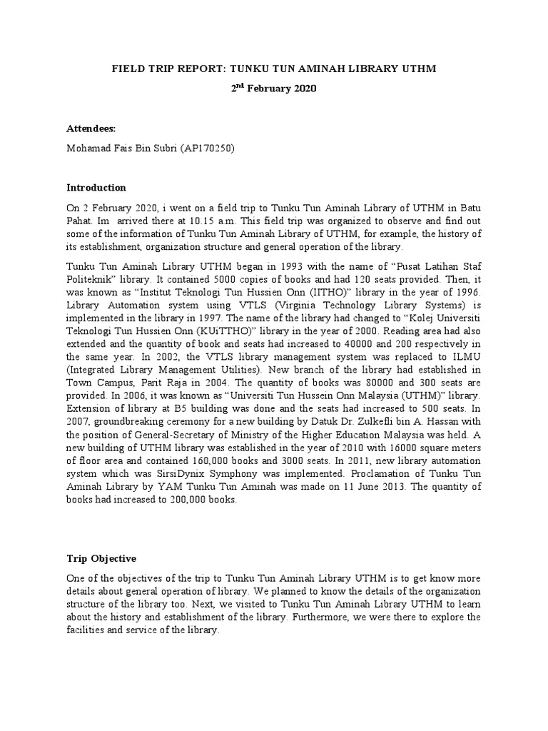 Field Trip Report | PDF | Malaysia | Library And Museum
