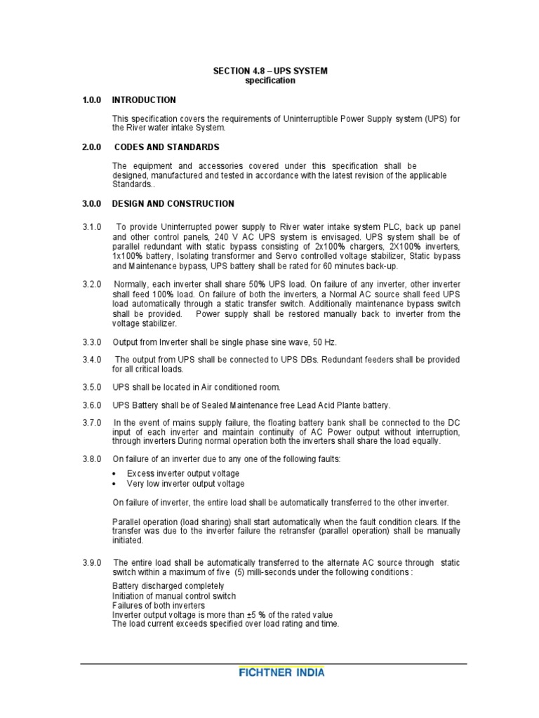 UPS SYSTEM Specification | PDF | Power Inverter | Power Supply