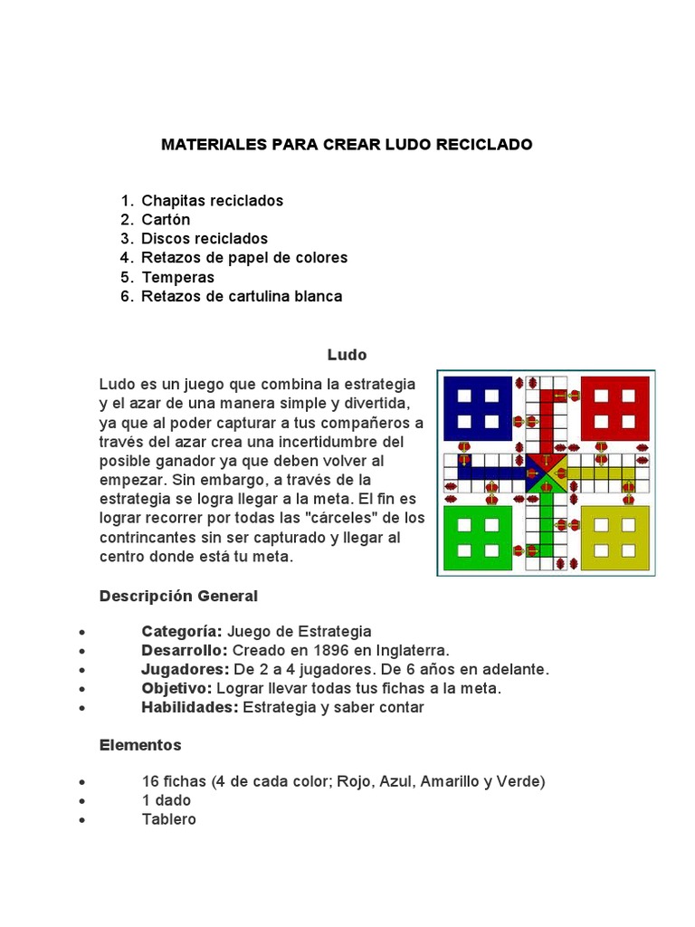 Reglas y Materiales para Jugar Ludo | PDF | Juegos de mesa | Juegos de mesa