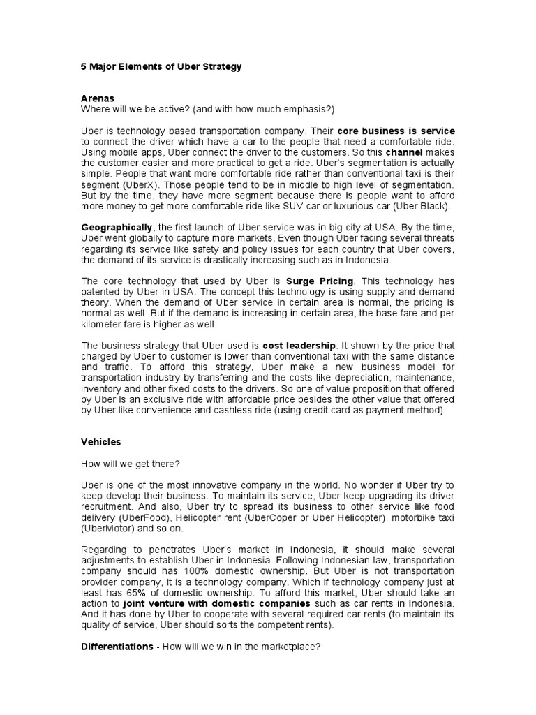 5 Major Elements of Uber Strategy | PDF | Pricing | Taxicab