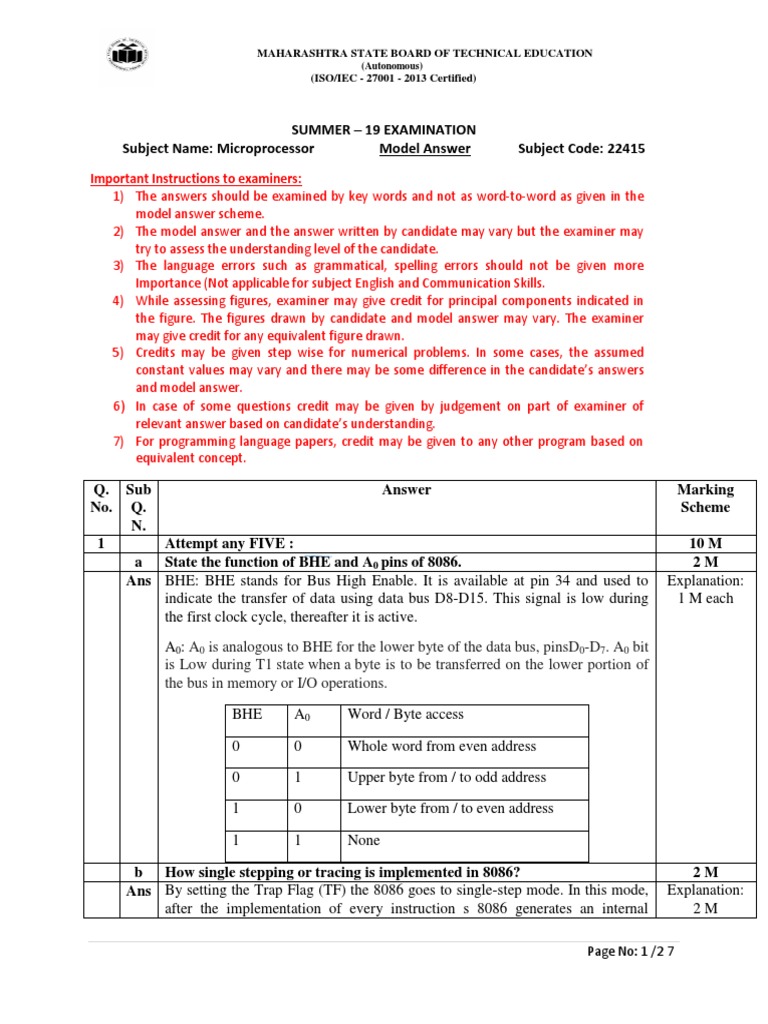 MSBTET Microprocessor Exam Answers | PDF | Subroutine | Digital Electronics