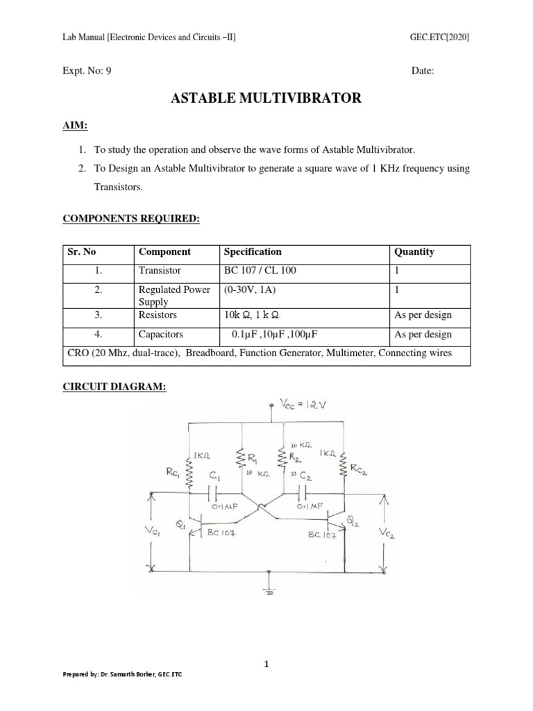 Expt 9 - Astable-Multivibrator (2020) | PDF | Electrical Engineering | Electricity