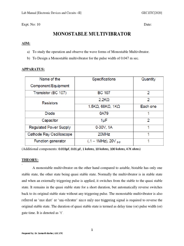 Expt 10 - Monostable-Multivibrator | PDF | Electronic Design | Electrical Engineering