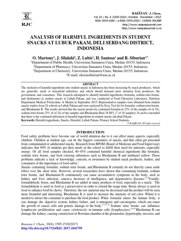 Rasayan Chemical of Journal OM PDF | PDF | Formaldehyde | Foods
