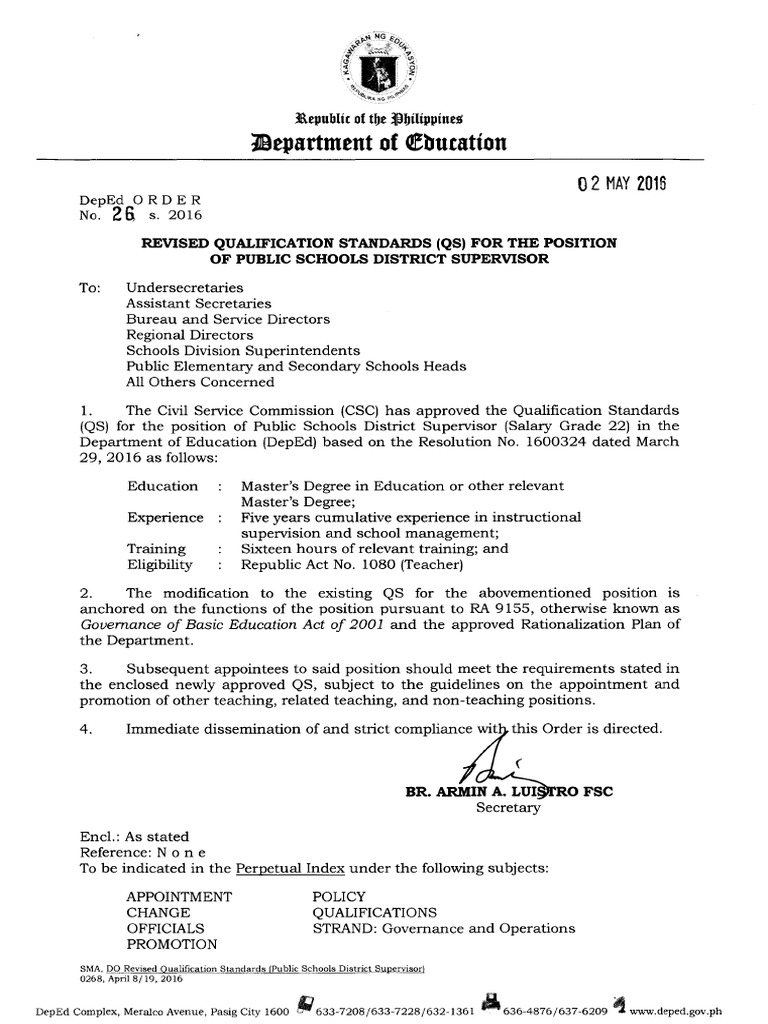 DO - s2016 - 26 Amended QS PSD Supervisor DepED | PDF