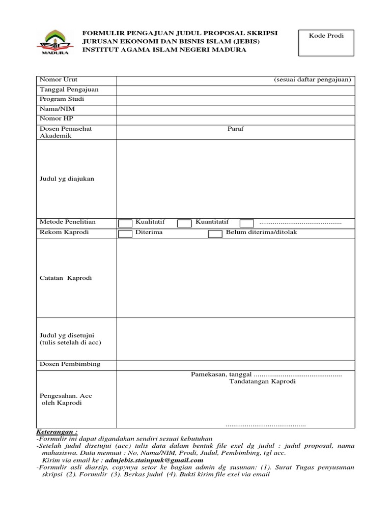 Formulir Pengajuan Judul Proposal Skripsi | PDF
