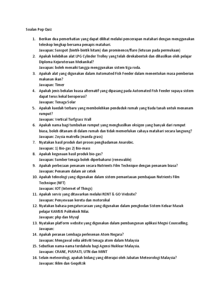 Soalan Pop Quiz STEM | PDF