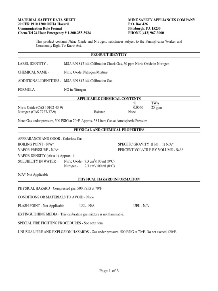 MSDS N2 | PDF | Nitrogen Dioxide | Nitric Acid