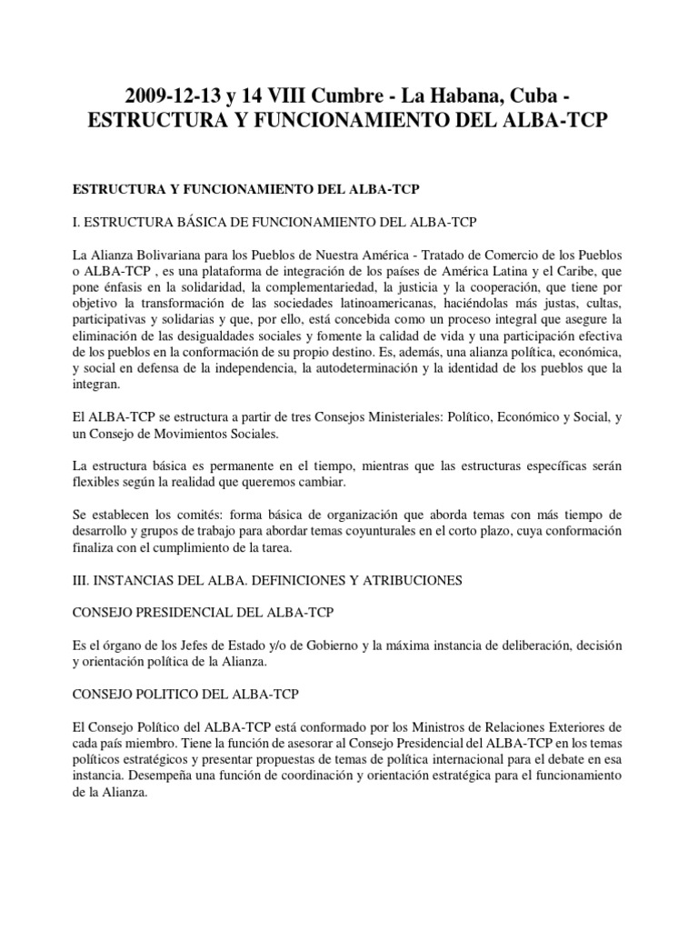 Estructura y Funciones del ALBA-TCP | PDF | Comisión Europea | Gobierno